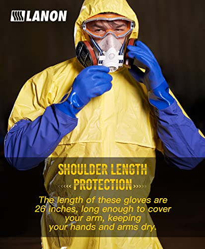 LANON 26" Elbow Length PVC Chemical Resistant Gloves, Heavy-Duty Long Rubber Gloves, Acid, Alkali & Oil Protection, Large