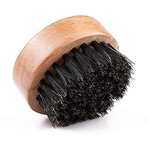 ECHOLLY Wood Beard Brush for Men - Boar Bristles Small and Round - Beard Balm and Beard Oil Application Brush