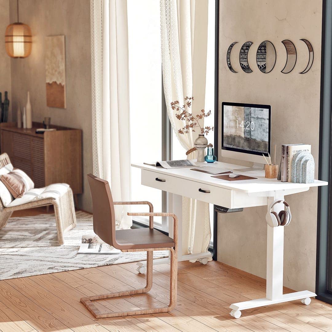 FEZIBO Height Adjustable Desk with 2 Drawers Storage and 3-Drawer Rolling Filing Cabinet