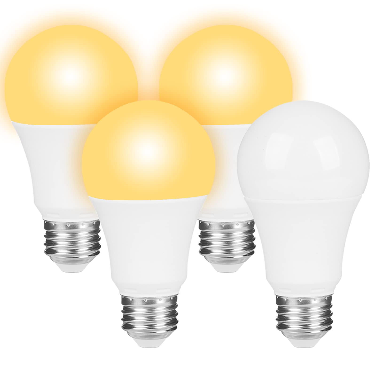 FAGUANGAO Dusk to Dawn Sensor Bug Light Bulb, A19 Yellow LED Bulb, 7W Equivalent 60W Auto On/Off Amber Light Bulb for Outdoor Backyard, Porch, Patio, Garage, 2000k, E26 Base, 4 Pack