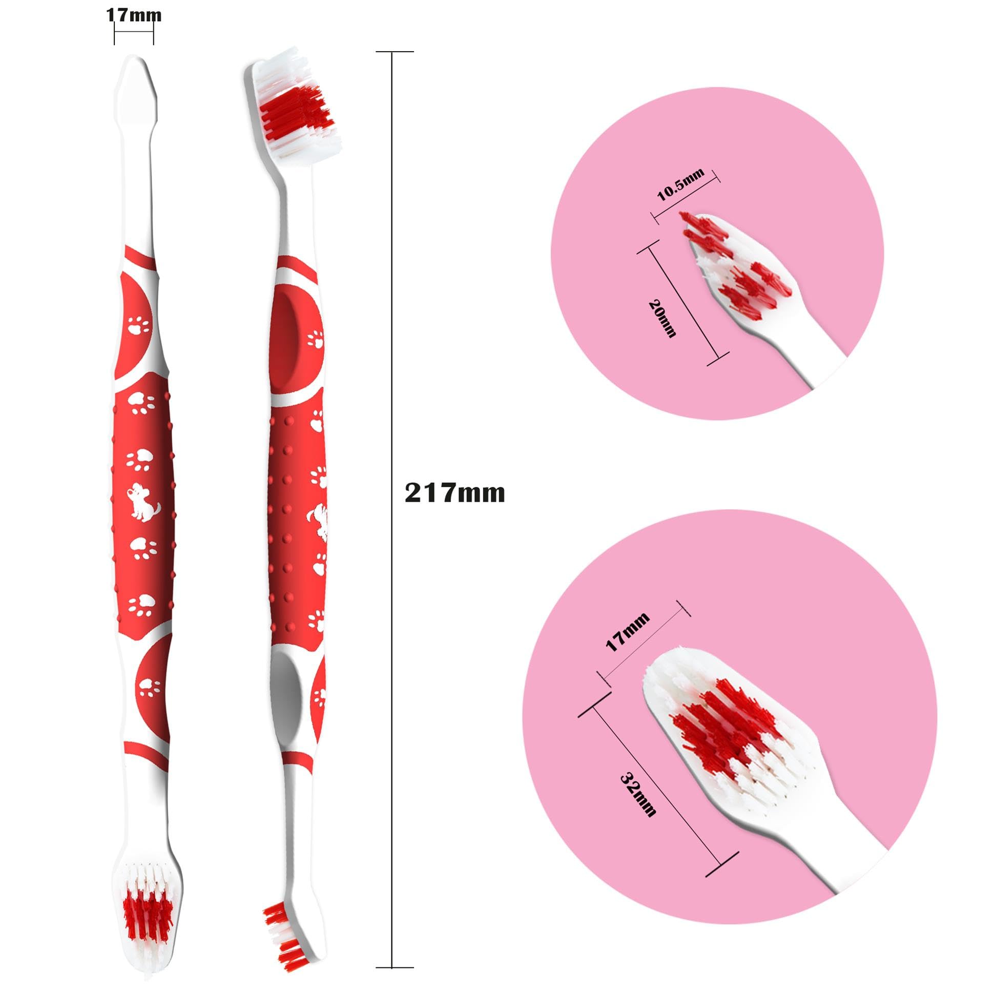QWloog Magzipo Pet Toothbrush for Dogs,Cats,Soft and Non Slip Dual Head Dog Toothbrush (2 Red+2 Pink)