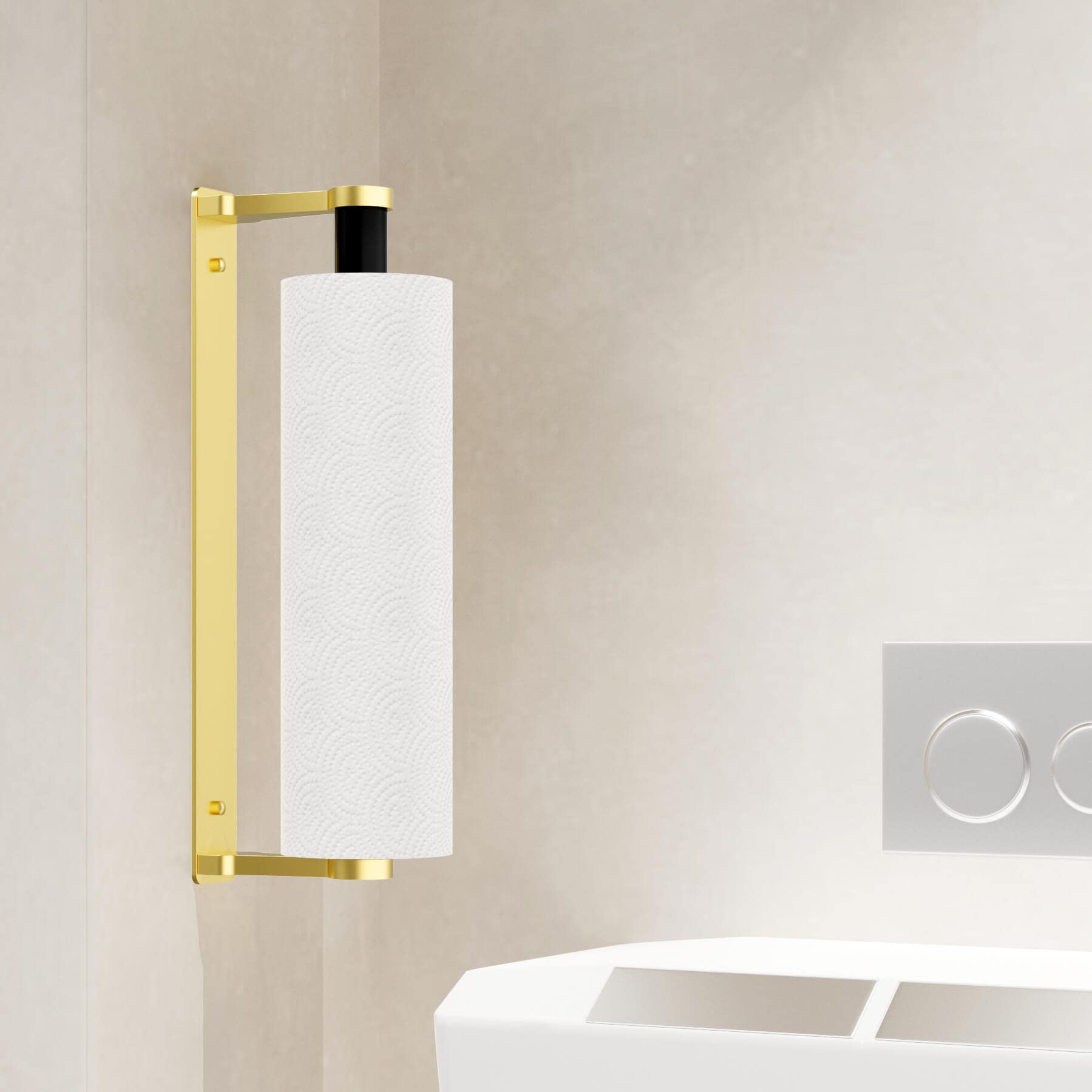 HCHANGEN Paper Towel Holder Under Cabinet Wall Mounted Stainless Steel Paper Towel Holder for Kitchen, Self Adhesive or Screw (Gold Black)