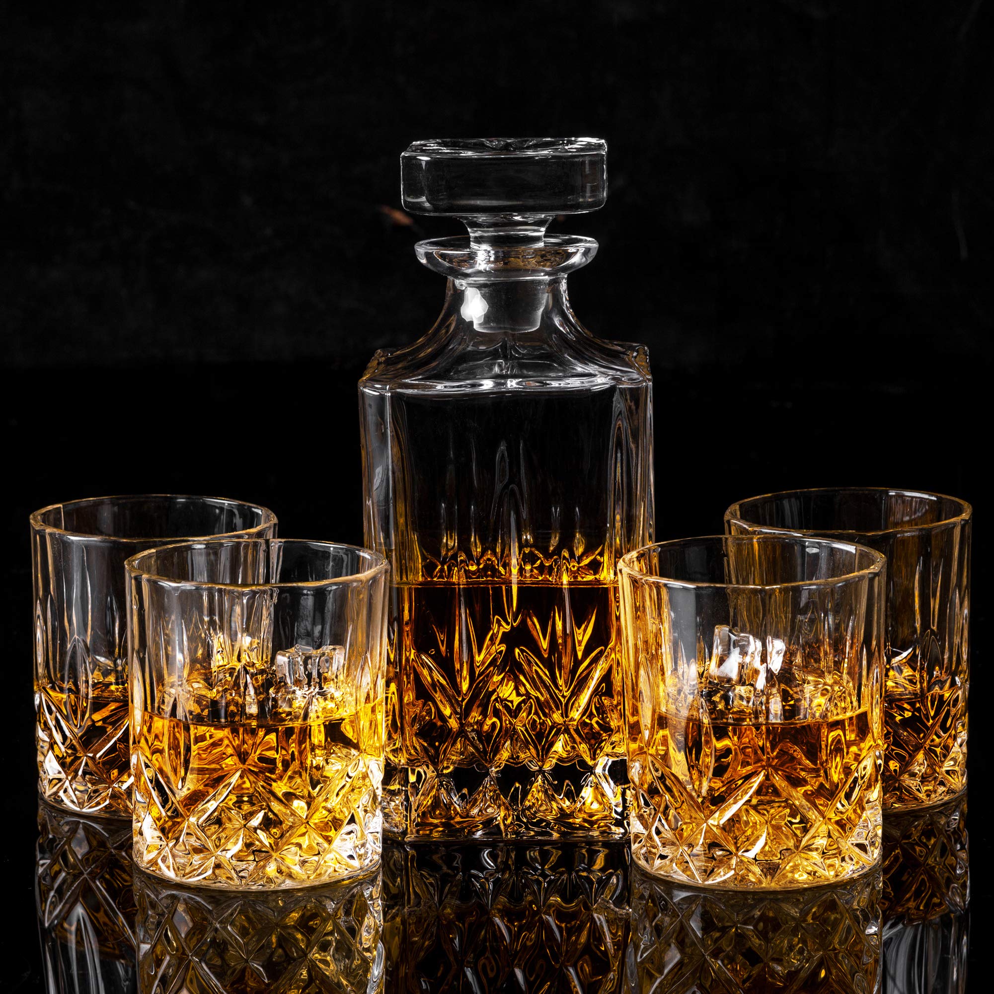 KANARS Whiskey Decanter And Glasses Set in Unique Gift Box - Original Crystal Liquor Decanter Set For Bourbon, Scotch, Vodka, Rum or Whisky, 5-Piece, Gifts for Men Dad