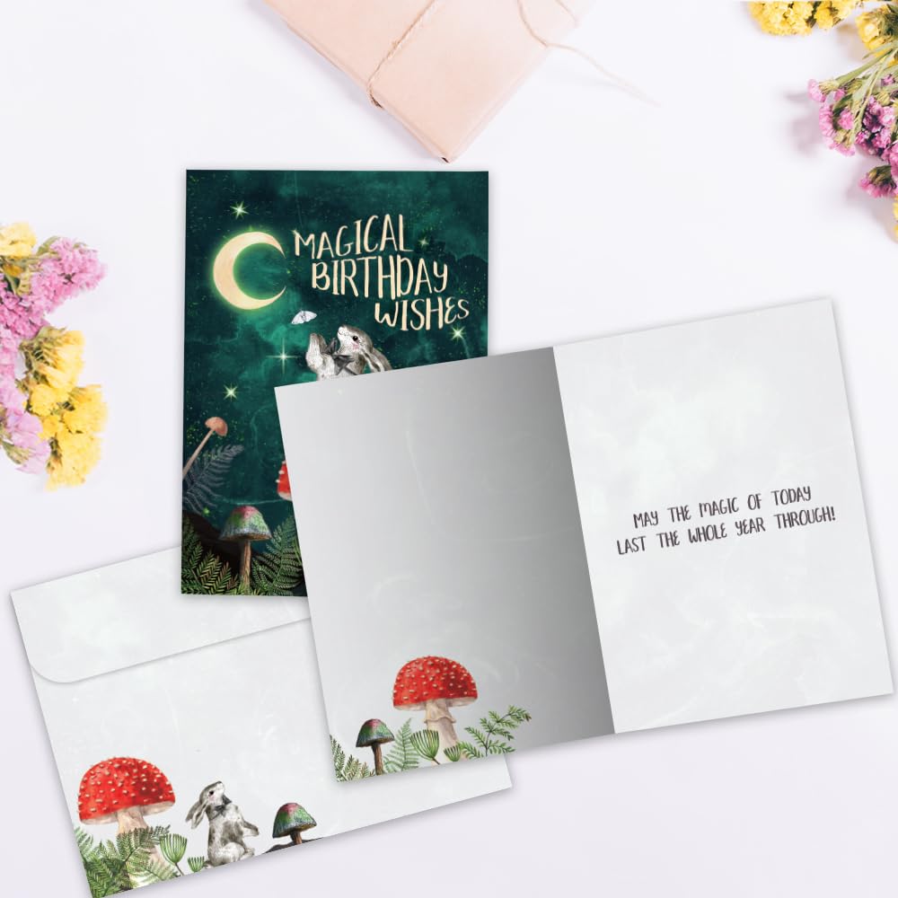 Tree-Free Greetings - Birthday Cards - Artful Designs - 1 Card + Matching Envelopes - Made in USA - 100% Recycled Paper - 5"x7" - Magical Wishes (GO65331)