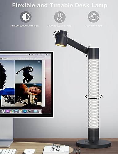 HCYHNB LED Desk/Task Lamp for Home Office, 600LM Eye-Caring Reading Light, 360°Rotatable Swing Arms, Dimmable Table Lamp with Atmosphere Lighting for Desk Bedside