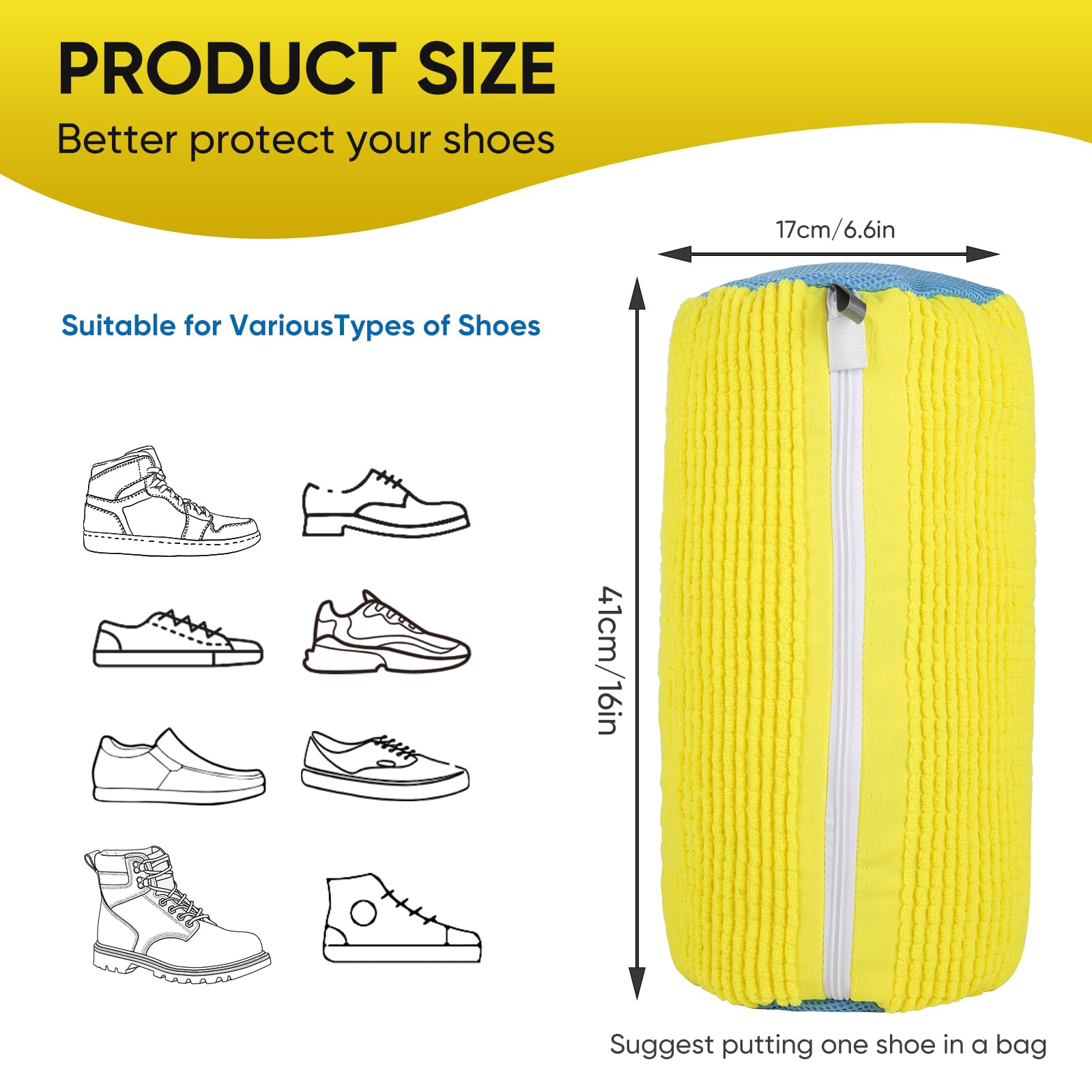 Shoe cleaning bag,Shoe bag for washing machine,Versatile Shoe Laundry Bag,Shoe washing machine bag,Reusable shoe washing bag/Alternative shoe washing machine. (2pcsYellow)