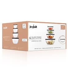 JoyJolt Kitchen Mixing Bowls - 8pc Glass Bowls with Lids Set β Neat Nesting Bowls - Large Mixing Bowl Set Batter Bowl - Cooking Bowls - Storage Bowls with Lids and Big Salad Bowl with BPA-Free Lids