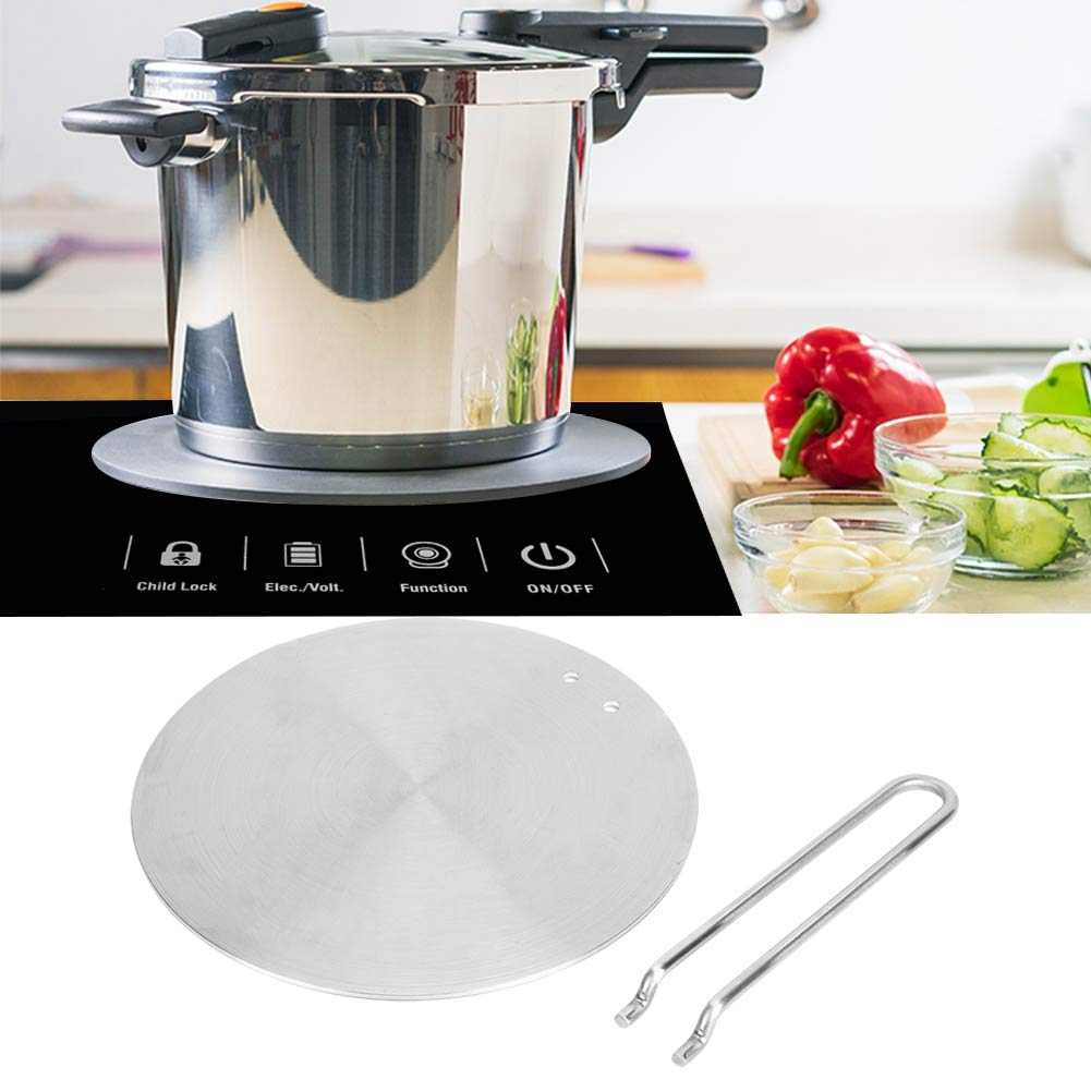 YINUODAY Heat Diffuser Simmer Ring Plate, 7.9inch Stainless Steel Induction Adapter Plate with Foldable Handle Hob Cooking Converter Disc for Electric Stove Gas Cooktop Cookware