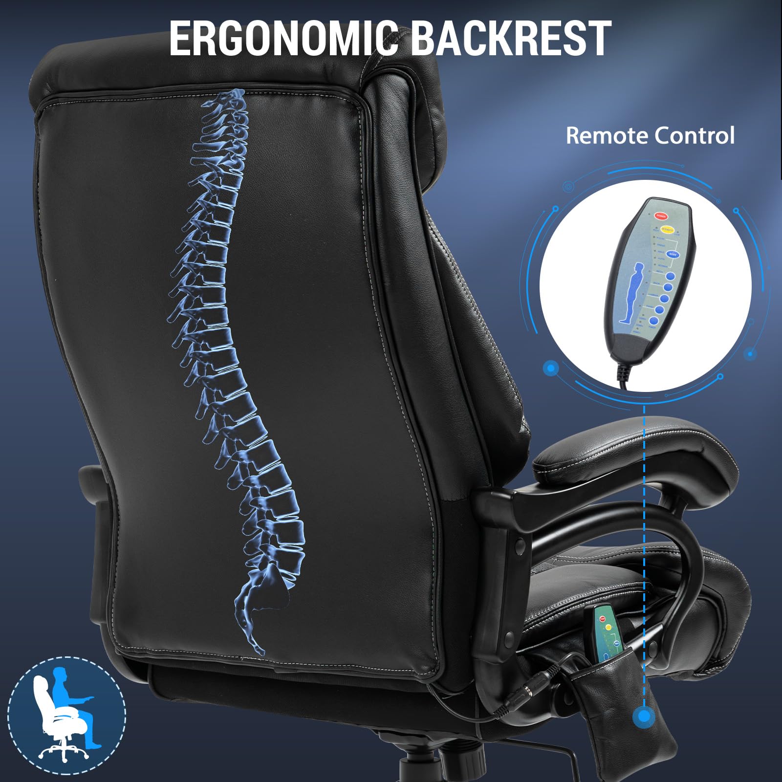 Duoku Massage Office Chair - Back Vibration Massage, Big and Tall Executive Desk Chair for Heavy People, High Back Computer Chair Wide Spring Seat, Strong Metal Base Quiet Wheels