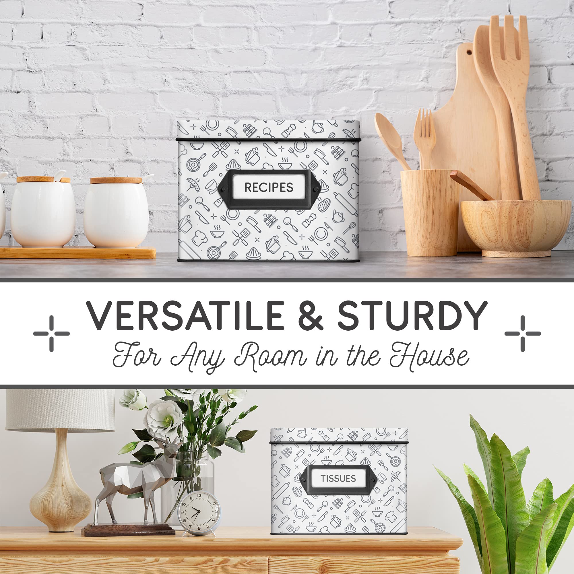 Kitchen Storage Accessories recipe box | recipe box with cards | decorative tin box | recipe box includes 24 cards and 12 dividers | gift box | recipe card box