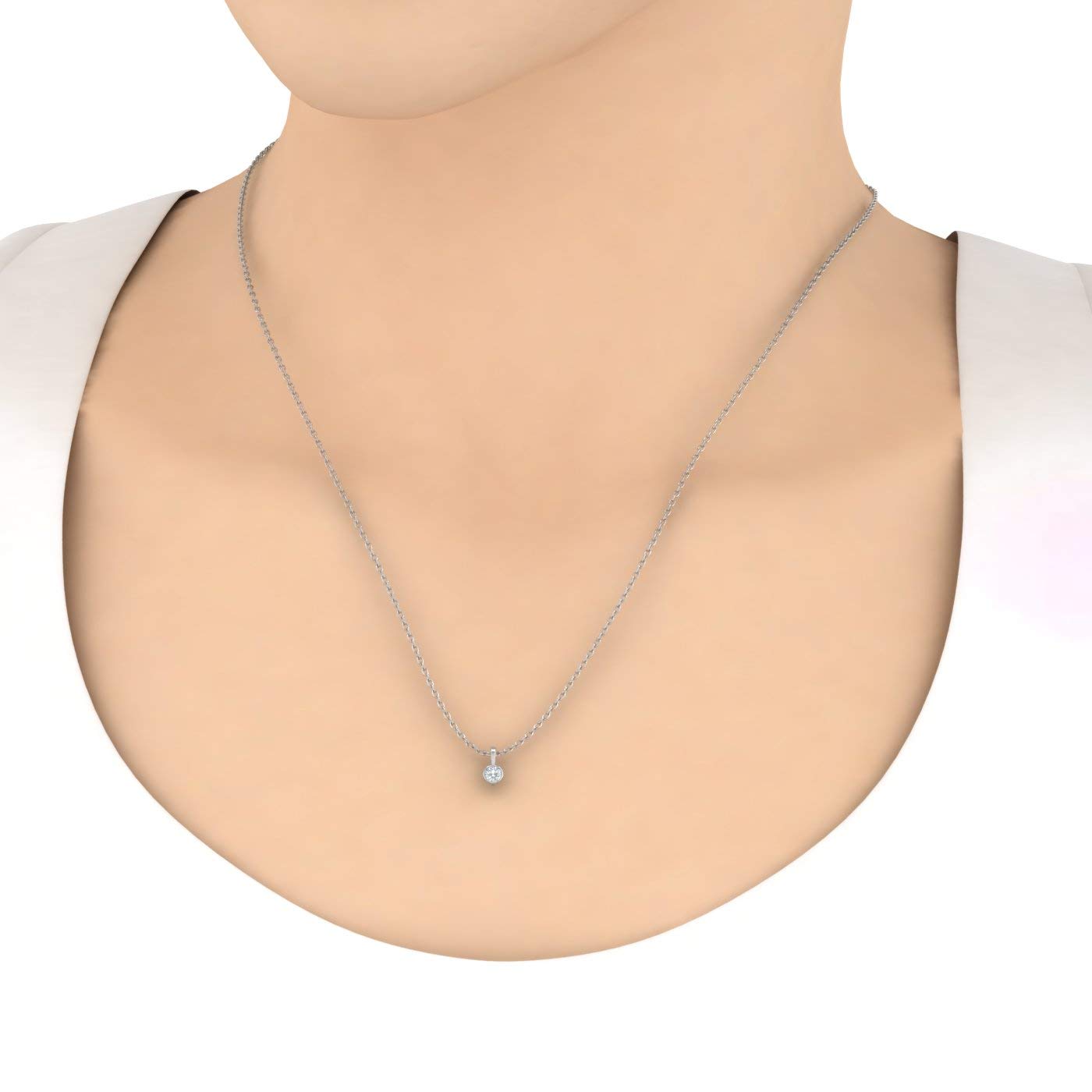 FINEROCK 1/3 Carat Diamond Solitaire Pendant Necklace in 14K White Gold (Included Silver Chain)