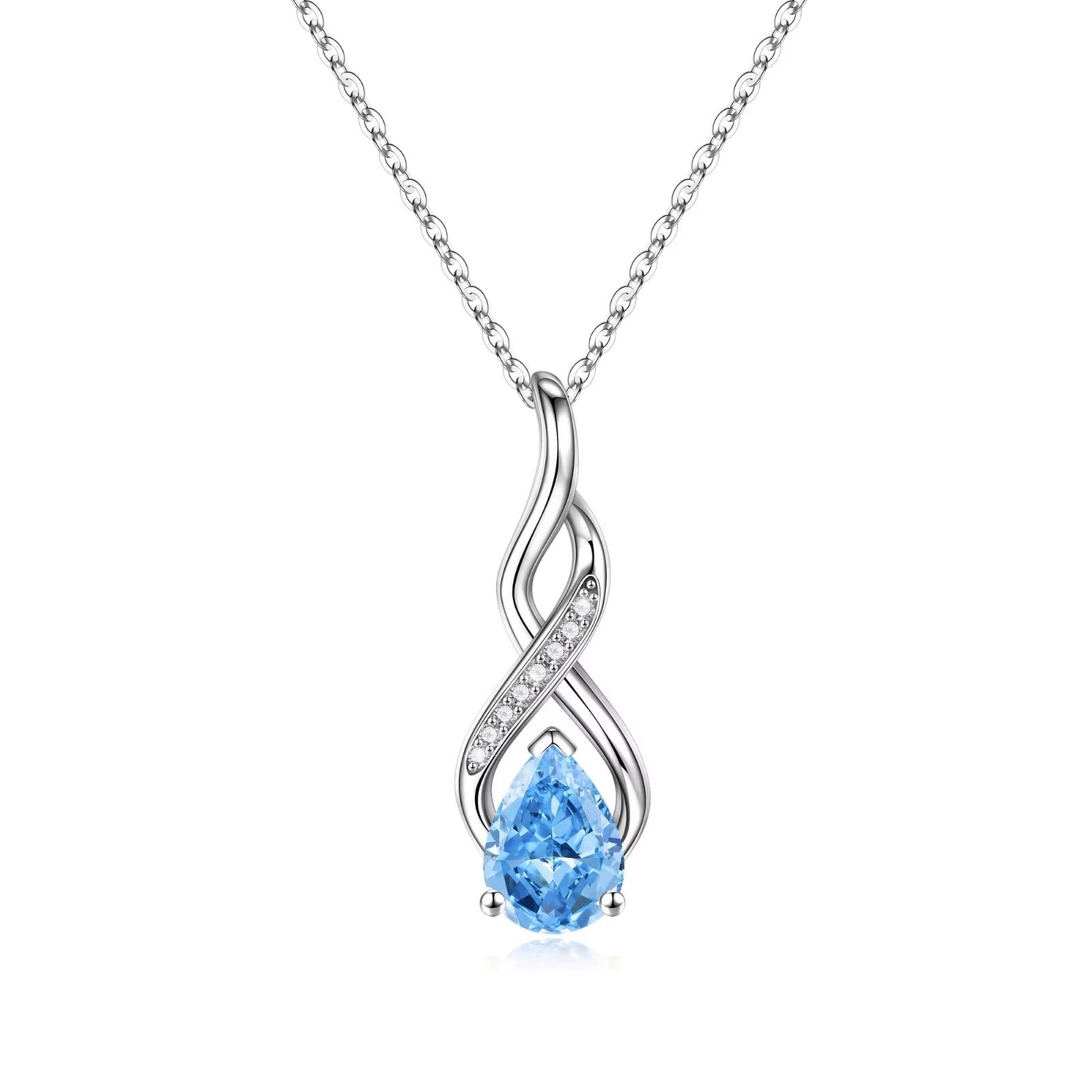 Iefil March Birthstone Necklaces for Women - S925 Sterling Silver Heart Necklace Aquamarine Necklace March Birthstone Jewelry for Women Mom Daughter Girlfriend Wife Birthday Gifts