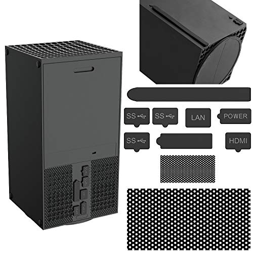 GOTRUTH Series X 8 Silicone Dust Plugs and 2 PVC Meshs Set,USB HDMI LAN Power CD-Driver Interface Anti-dust Cover Dustproof Plug for Xbox Series X Console Accessories-10Pcs (Xbox Series X, Black)