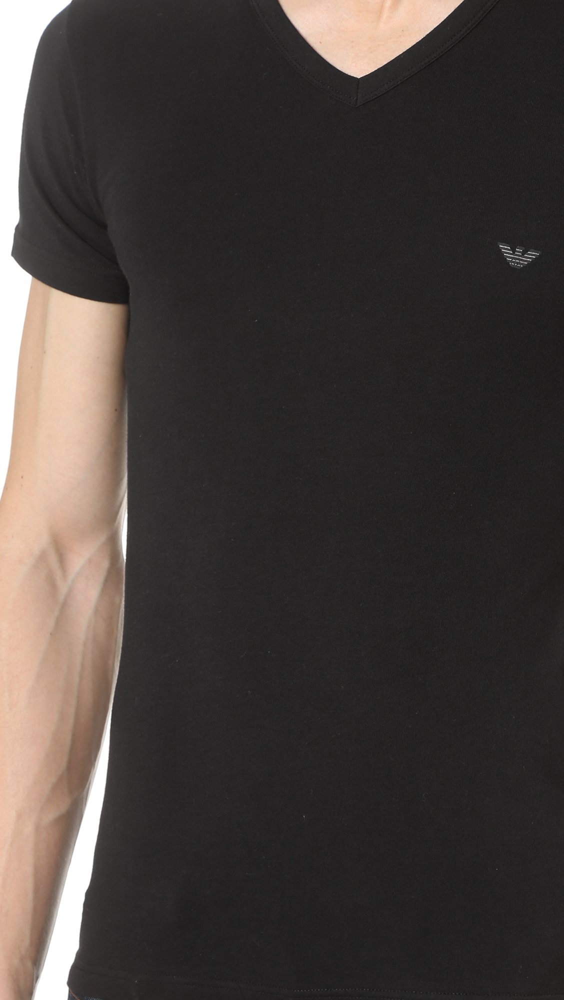 Emporio Armani mens Stretch Cotton V-neck T-shirt undershirts, Black, Large US