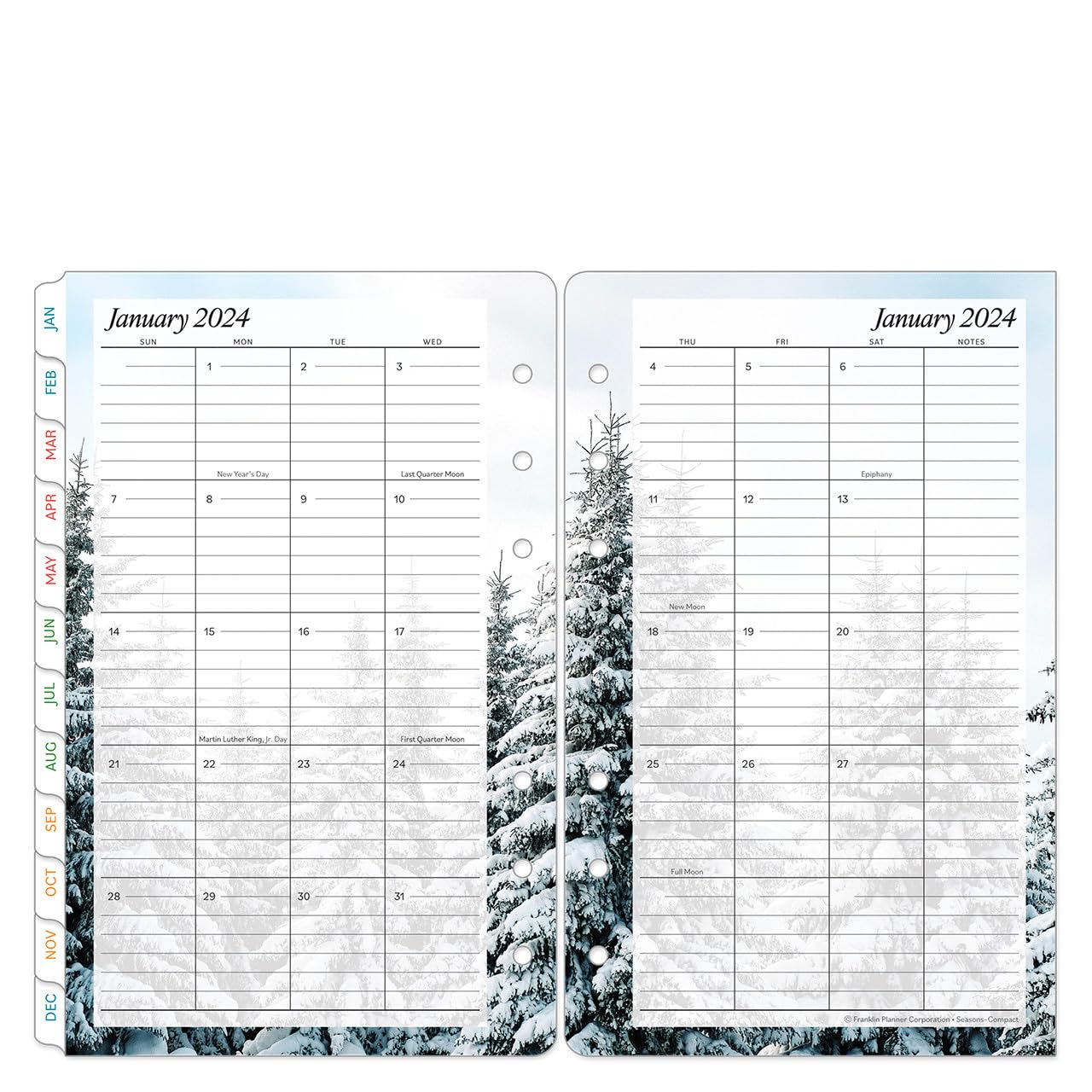 FranklinCovey - Seasons Two-Page Monthly Calendar Tabs (Compact, Jan 2024 - Dec 2024)