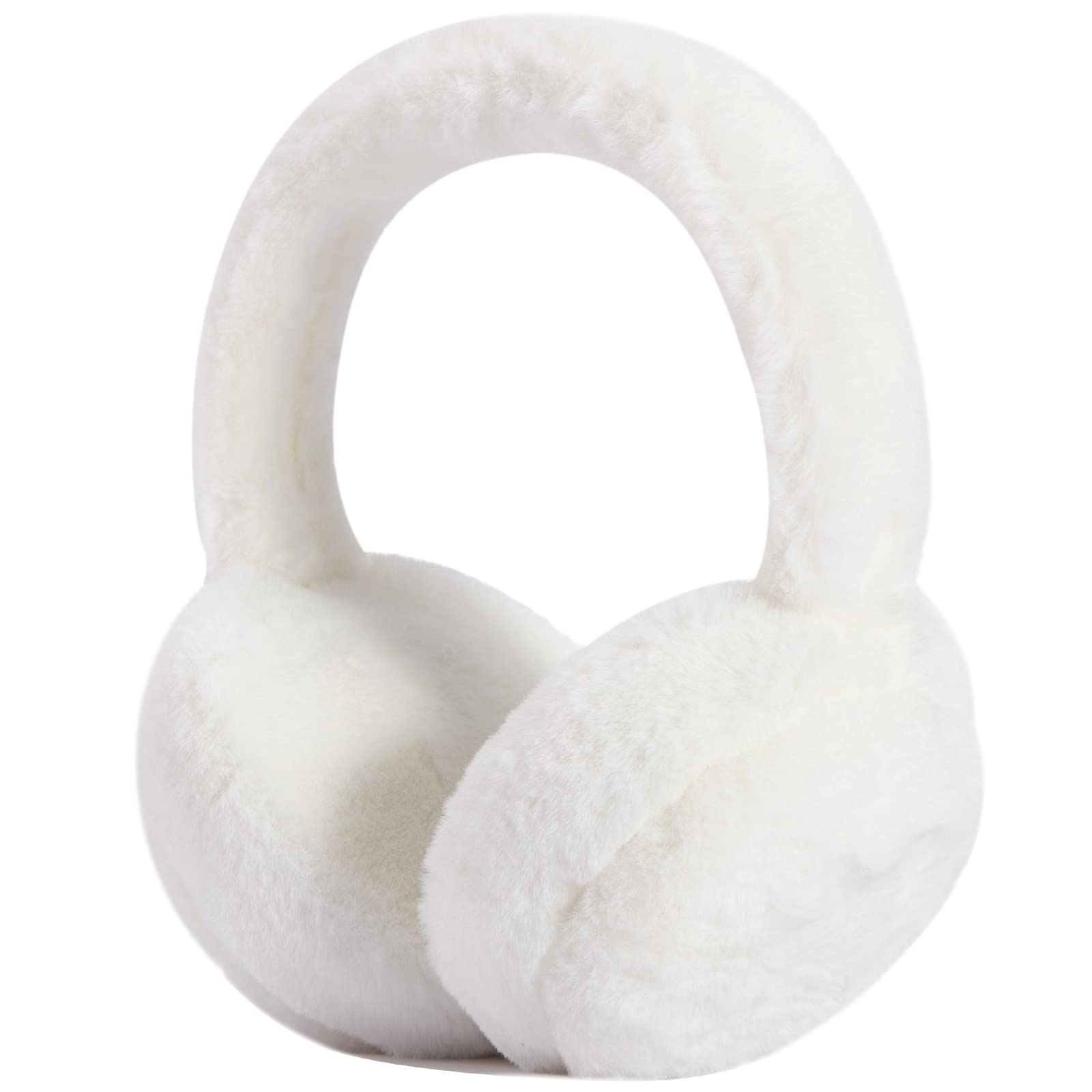 Golden Scute Winter Warm Earmuffs for Women, Cute Foldable Muffs Fluffy Faux-fur Ear Muffs with Headband(white)