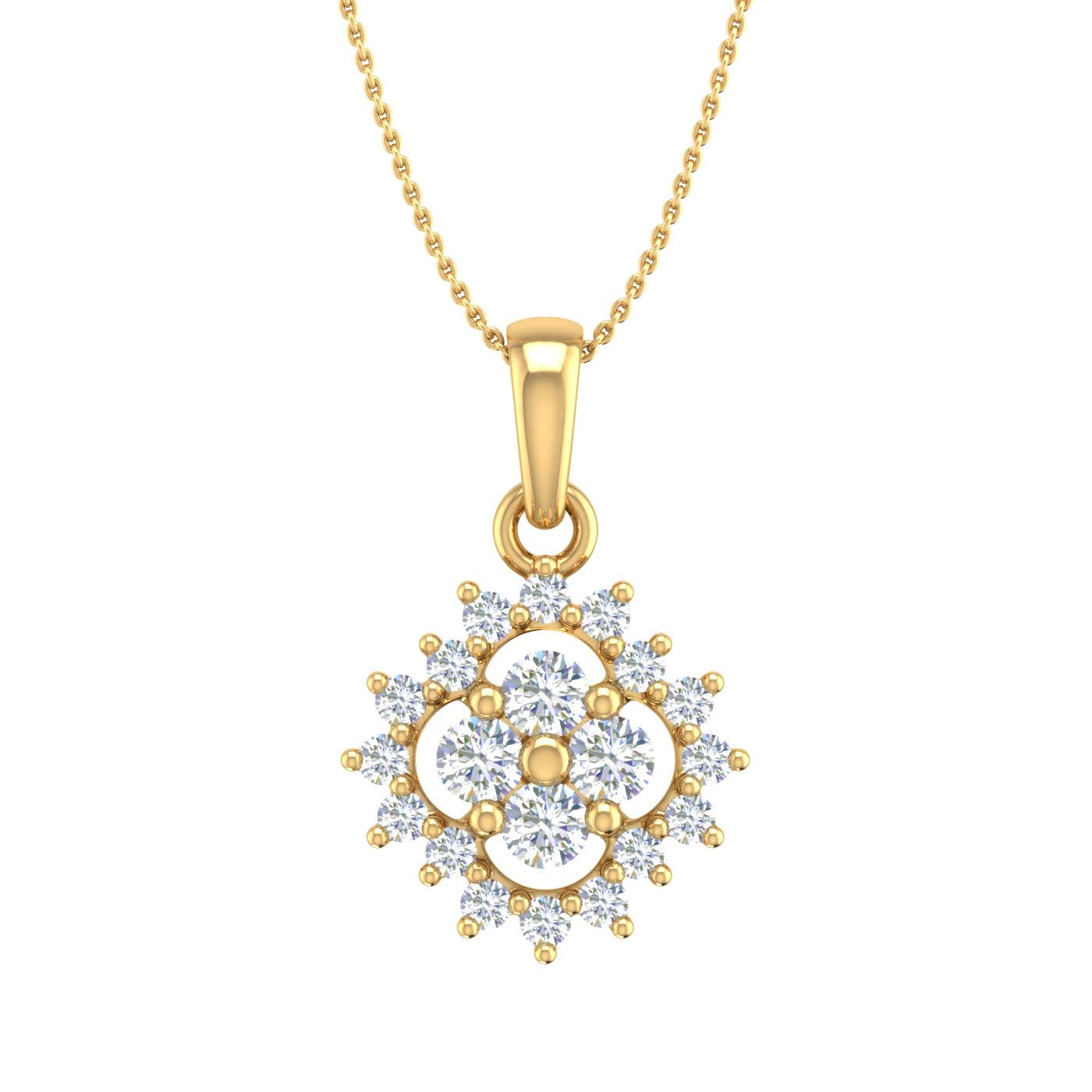 FINEROCK 1/3 Carat Diamond Fashion Pendant Necklace in 14K Yellow Gold (Silver Chain Included) - IGI Certified (SI1-SI2 Clarity)