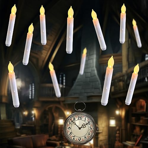 Raycare 12pcs LED Flameless Taper Candles with 6H Automatic Timer, 0.79×6.5 Inches Battery Operated Fake Candles with Warm Yellow Flickering Light, Dripless Candles for Window Themed Party Decorations