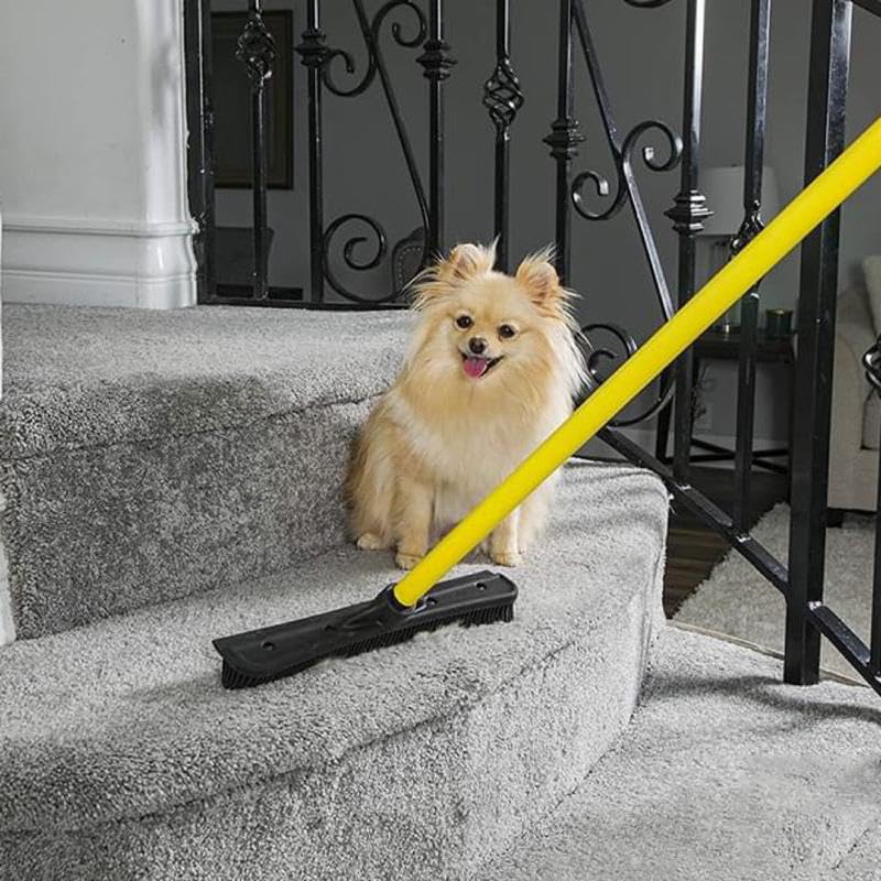 Pet Hair Removal Broom - Extendable & Made with Soft Rubber Bristles and Built-in Squeegee