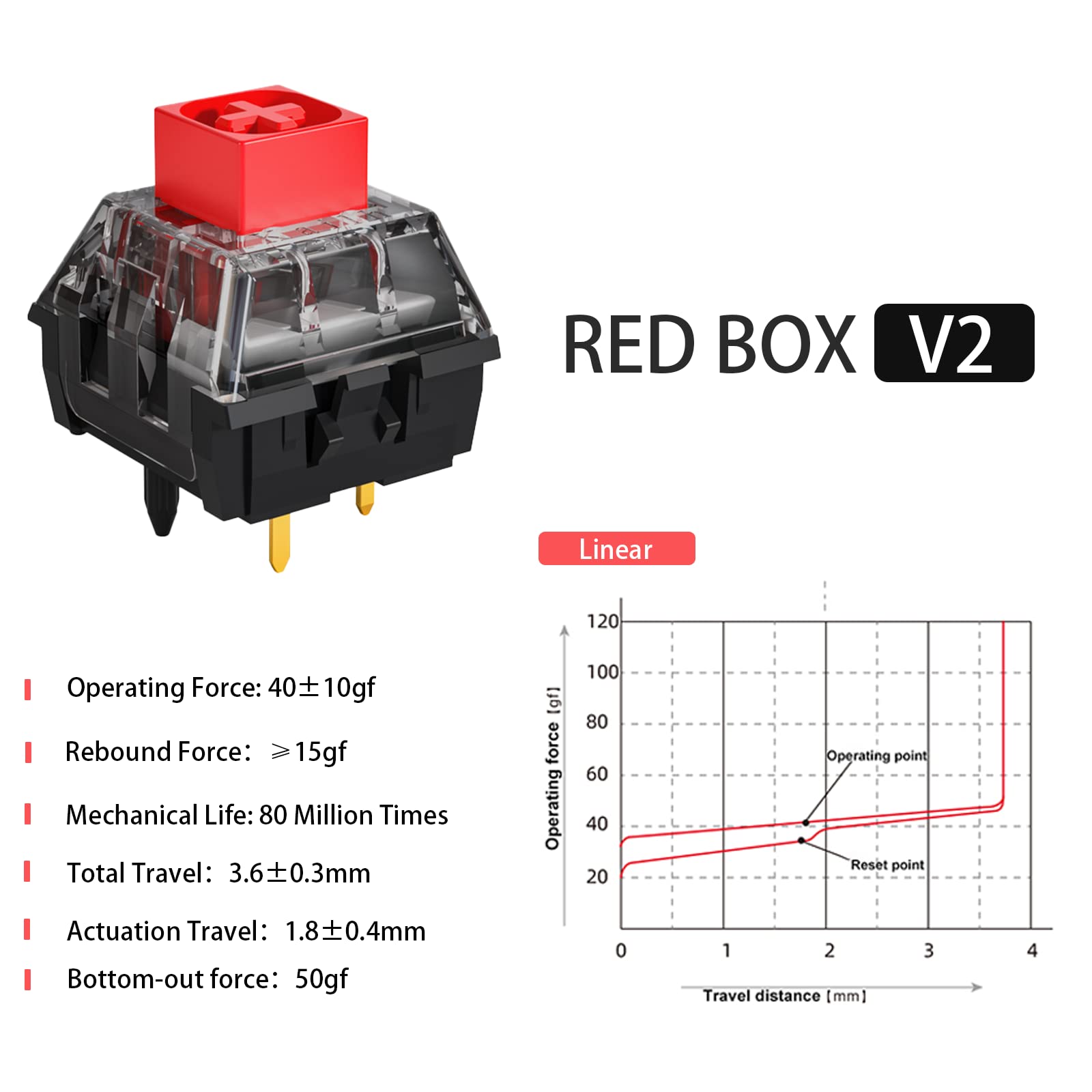 KAILH Box White Brown Red V2 5 Pin Mechanical Switches for Gaming Keyboard Clicky Tactile Linear (110pcs, Box V2 Brown)