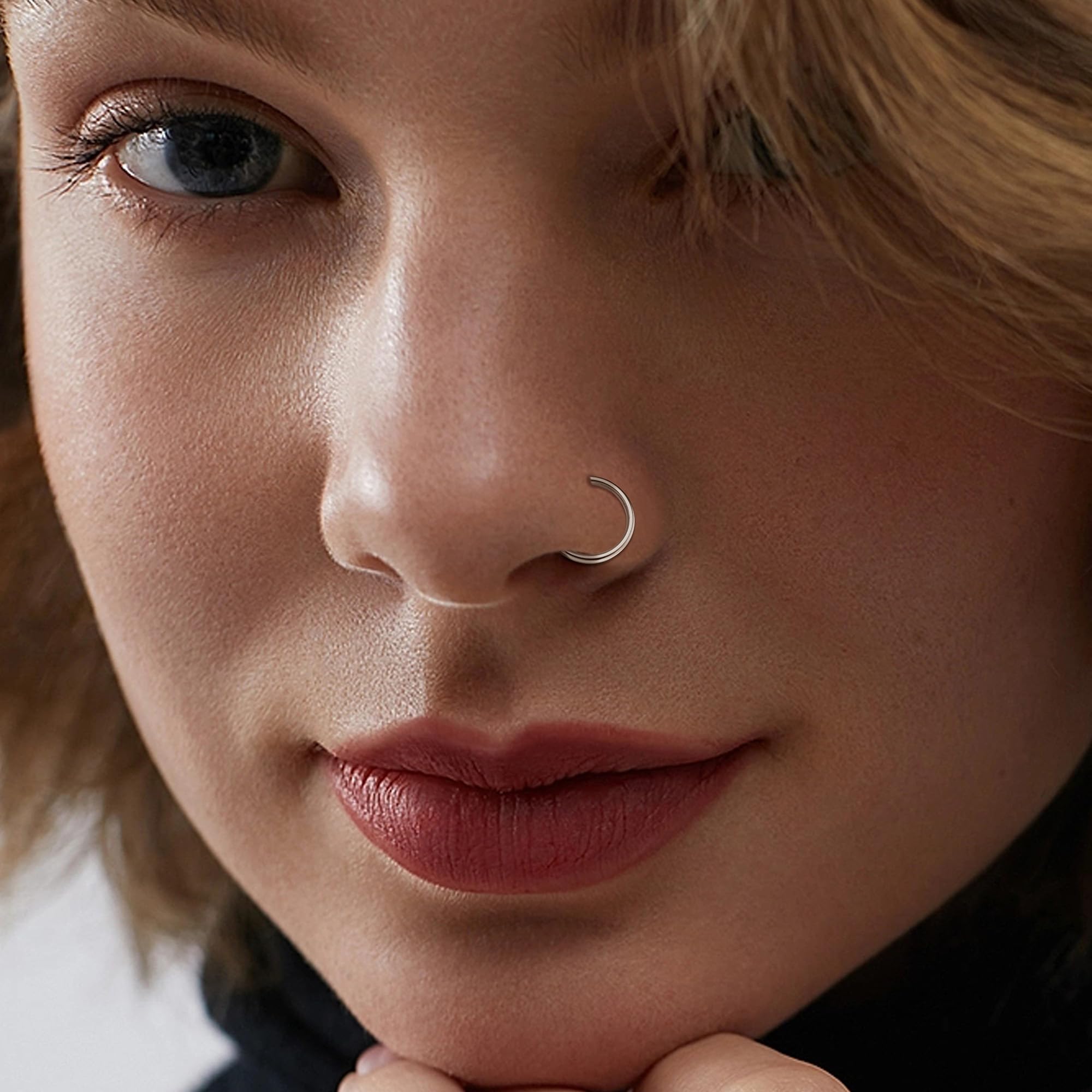 FIBO STEEL 18G-22G 5PCS Stainless Steel Body Jewelry Piercing Nose Ring Hoop (5mix color, 20G,8MM)
