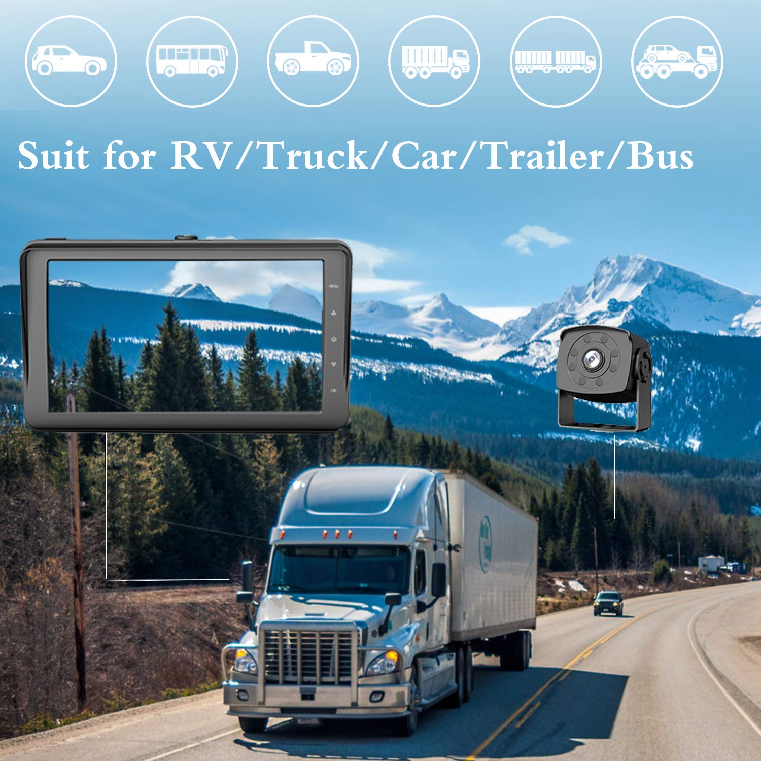 HD Backup & Front Camera with 5'' Monitor,Dash Camera Front and Rear View Cam DVR with 1080P,Advanced Recording Function,IP69 Waterproof,Night Vision for RV/Pickup/Truck/Trailer/Bus FY1