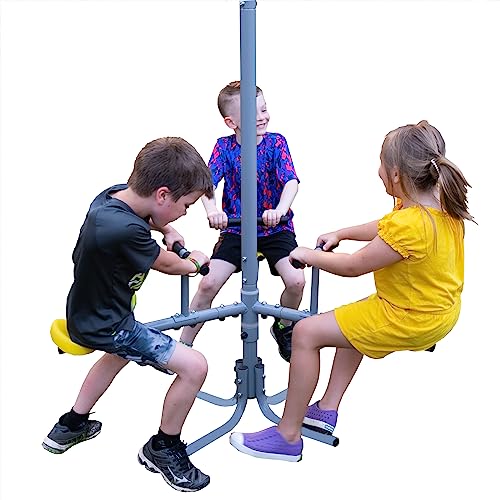 XDP Recreation Triple Fun-Go Round - Outdoor Backyard Kids Fun Twirling, Spinning Playground 2" Diameter Metal A-Frame Swing Set Accessory add-on, Gray