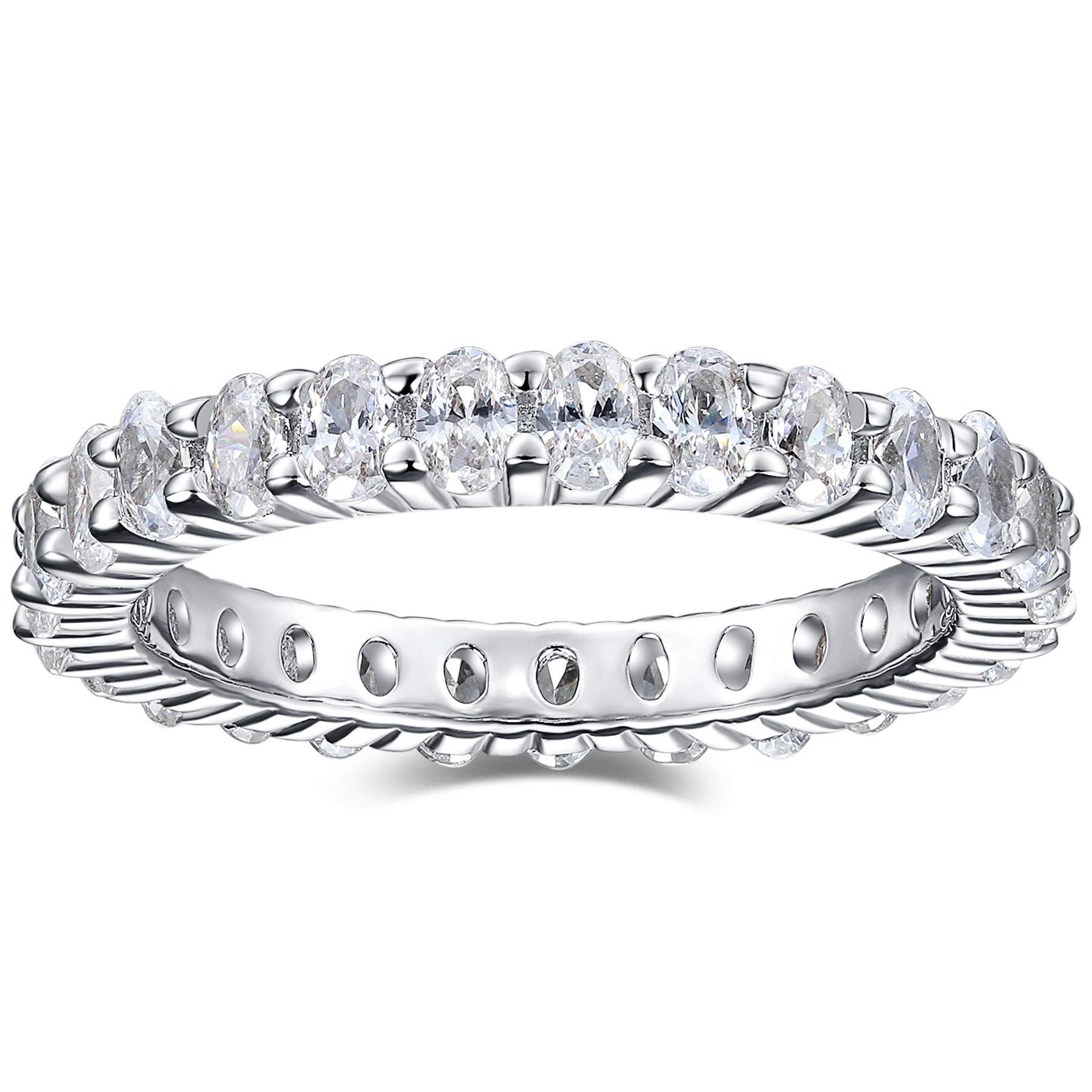 espere Rhodium Plated Sterling Silver Oval Cut CZ Stacking Eternity Ring Full Eternity Band | 3mm Cubic Zirconia Wedding Band Women's Stackable Promise Rings
