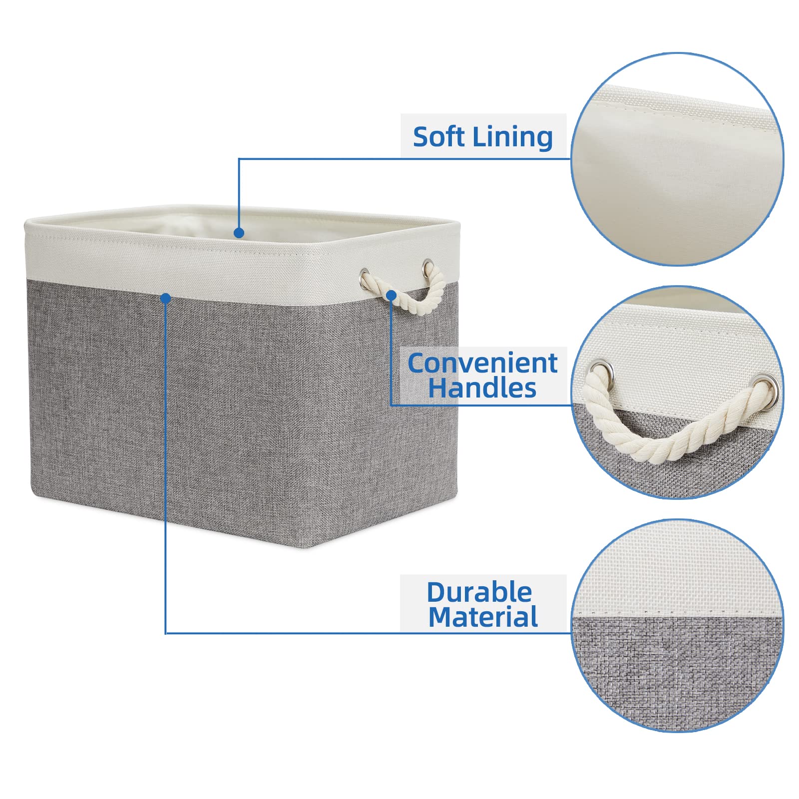 Temary Baskets for Organizing, 2 Pack Storage Baskets Large Fabric Baskets with Handles, Decorative Baskets for Gifts Empty for Home (White&Grey,16Lx12Wx12H Inches)