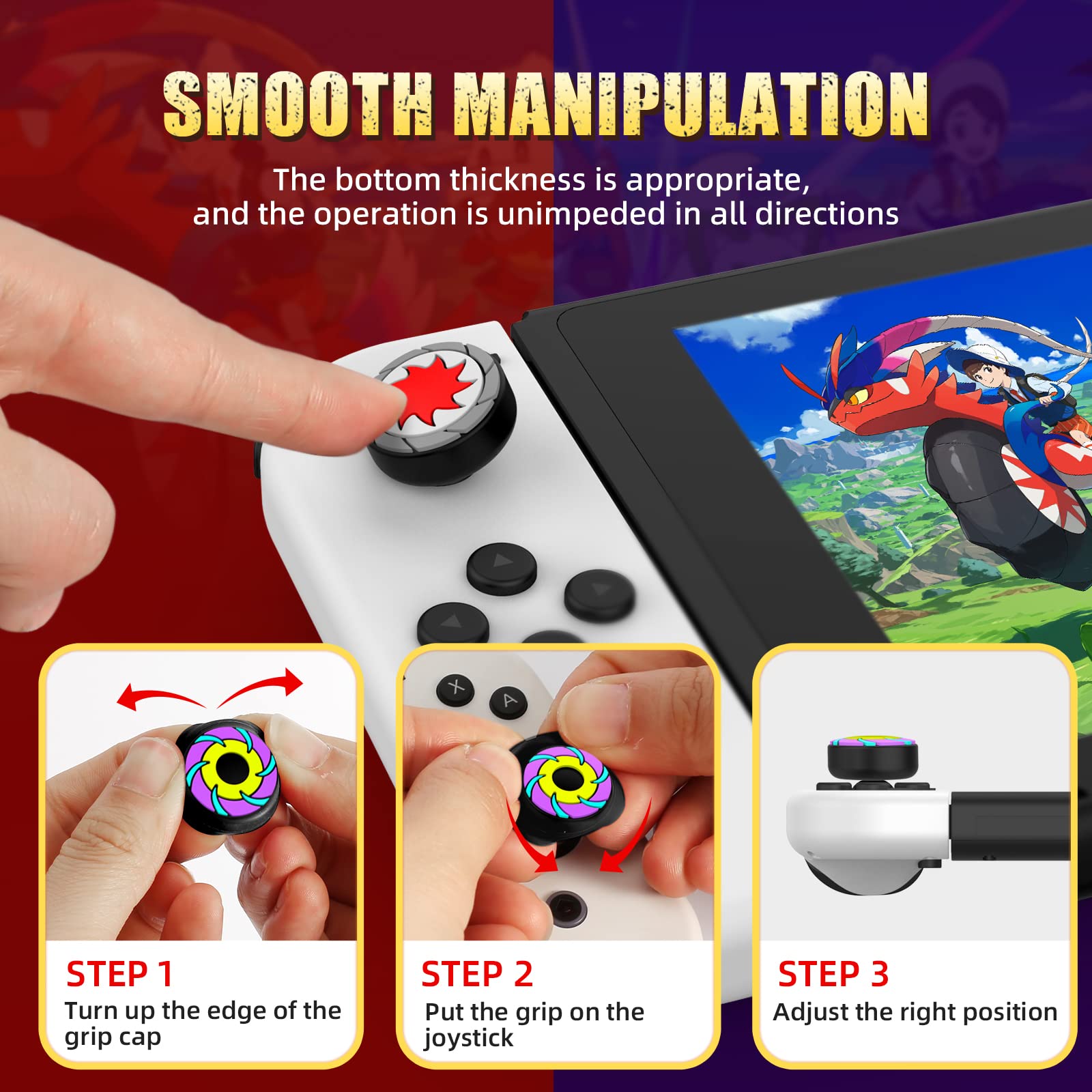 IINE Joycon Thumb Grip Caps, Gamed Theme Joystick Cover Compatible with Nintendo Switch/OLED/Switch Lite, Silicone Joystick Caps for Nintendo Switch