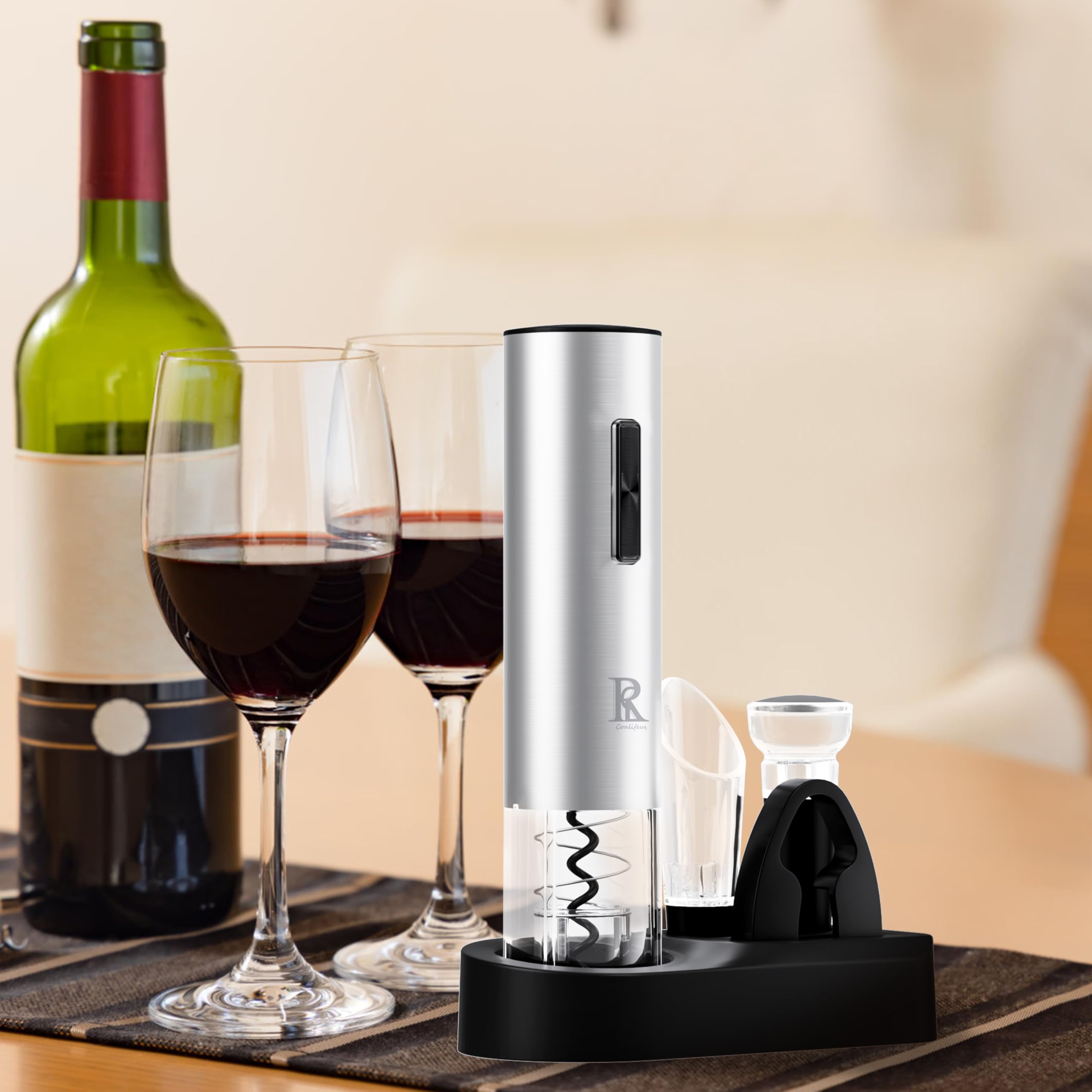 R Conlifeus Electric Wine Opener Rechargeable, One-touch Automatic Wine Bottle Corkscrew Opener (Stainless Steel) Set,Ideal Wine Accessories and Wine Gift Sets