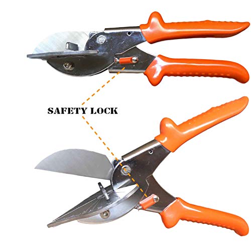 Multi Angle Miter Cutter | + Spare Blade | Hand Scissors Multipurpose Tool | 45-135 Degree Cutting | Stainless Steel, Rubber Handle & Safety Lock | Miter Shears, Trim, Chamfer & Quarter Round Cutters