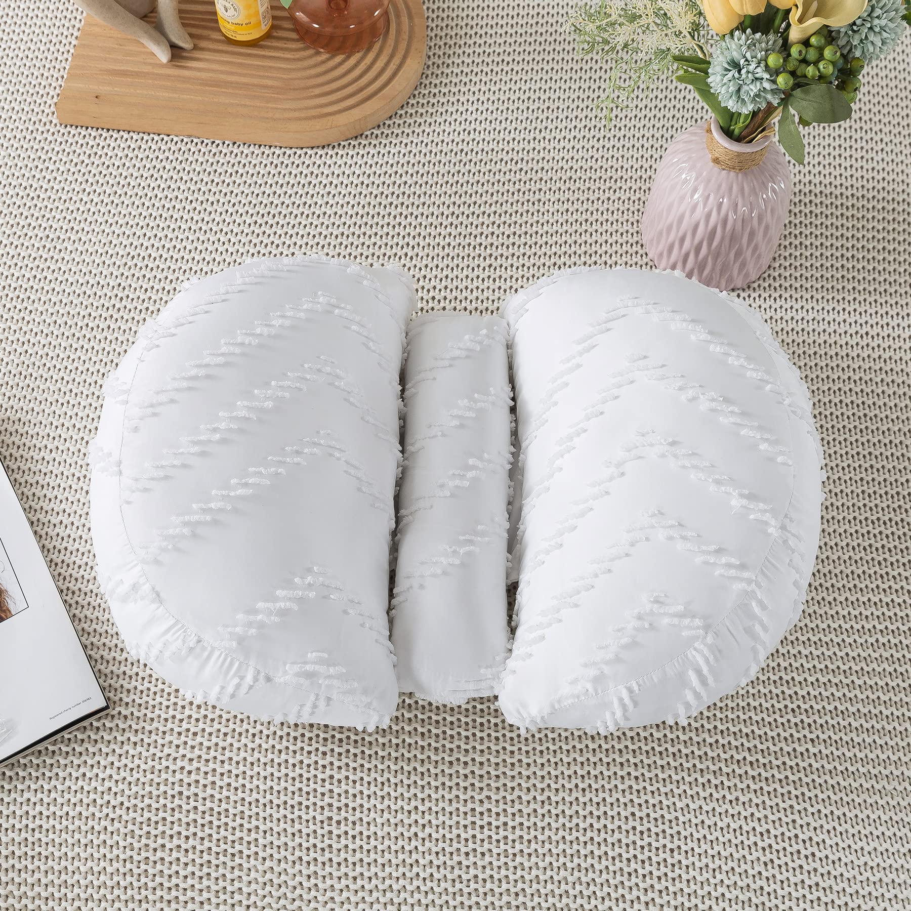 Lemfux Boho Pregnancy Wedge Pillow for Sleeping White Bohemian Side Sleeper Maternity Pillows Adjustable Belly Support Pillow with Removable Pillow Cover