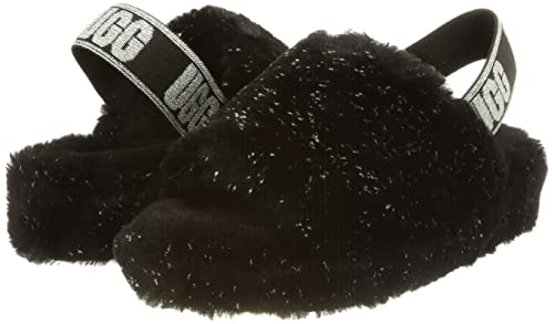 UGG Women's Fluff Yeah Metallic Sparkle Slipper, Black, 8