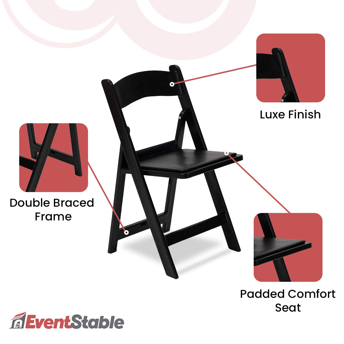 EventStable Titan PRO Resin Folding Chair - Black Indoor/Outdoor Lightweight Folding Chair - Vinyl Padded Folding Chair for Weddings Parties Events - 4 Pack