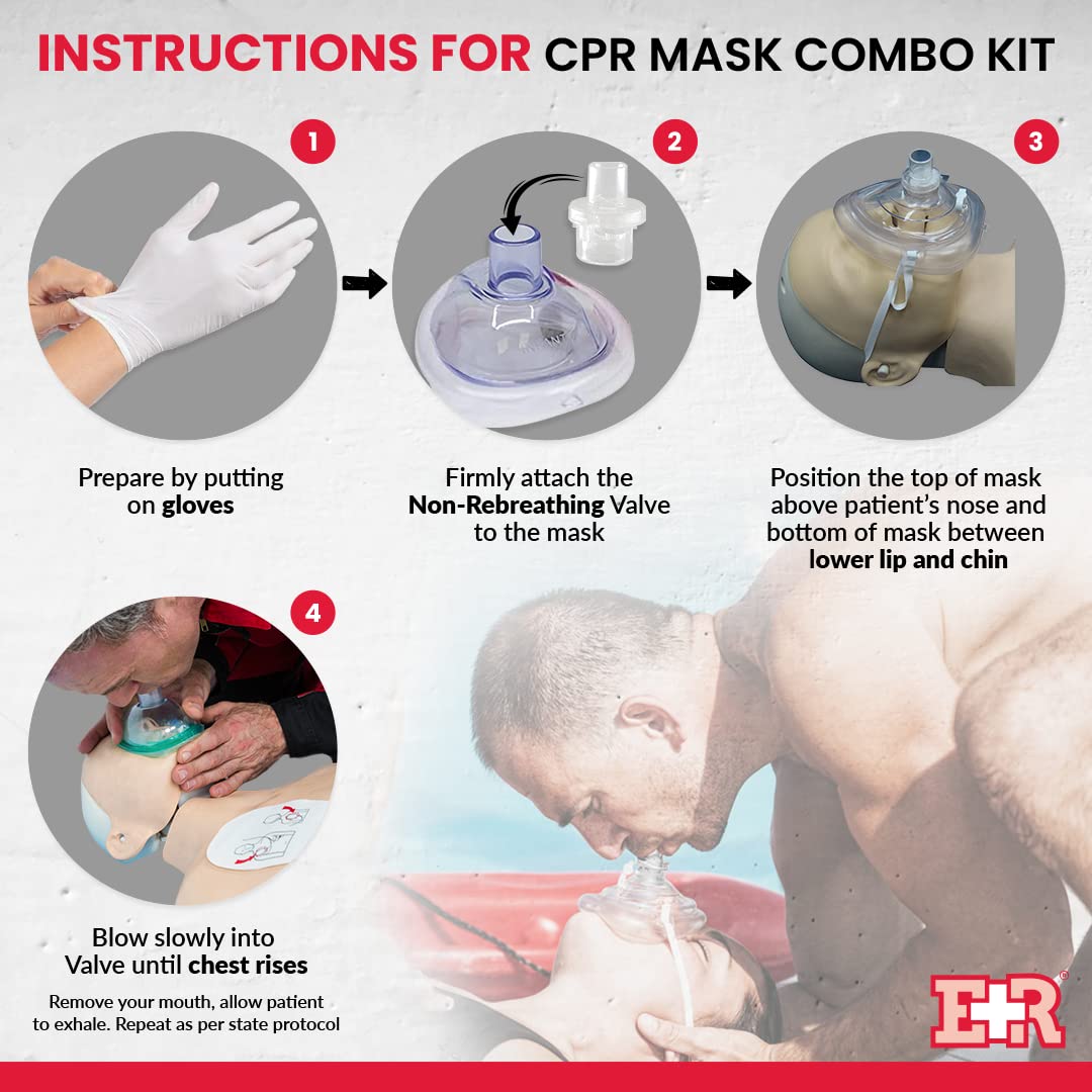 Ever Ready First Aid Adult and Infant CPR Mask Combo Kit with 2 Valves with Pair of Vinyl Gloves & 2 Alcohol Prep Pads - Tactical Black
