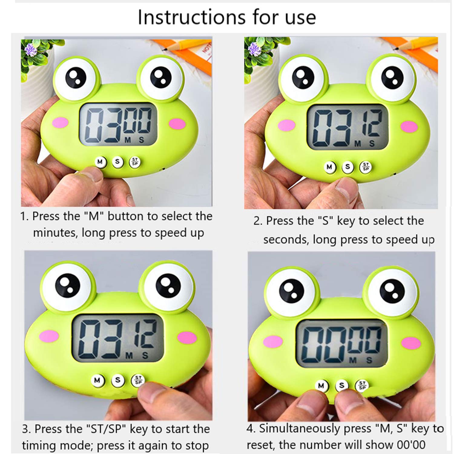 Kitchen Timer, Cute Cartoon Animal Countdown Timer, Digital Cooking Timer with Magnetic, LCD Large-Screen Visual Clock, Hangable Alarm Clock with Stand,for Cooking Bake Sport Game (Timer-QW)