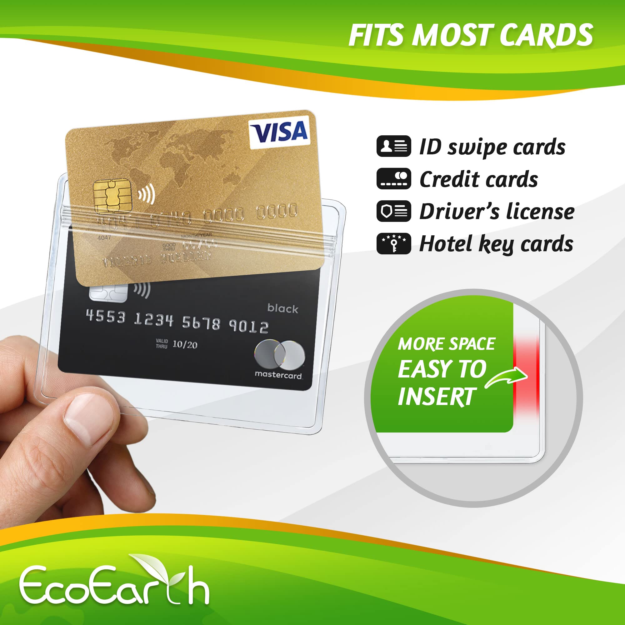 EcoEarth Horizontal ID Badge Holder with Soft Edge (Sealable Fits 3.5x2.25 Inch Insert) (100 Pack), Waterproof ID Holder Bulk, ID Card Holder, Name Badge Holder, Name Tag Holder, Plastic Badge Holder