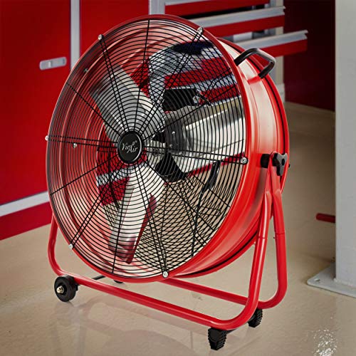 Vie Air 24 Inch Commercial Floor Drum Fan in Red