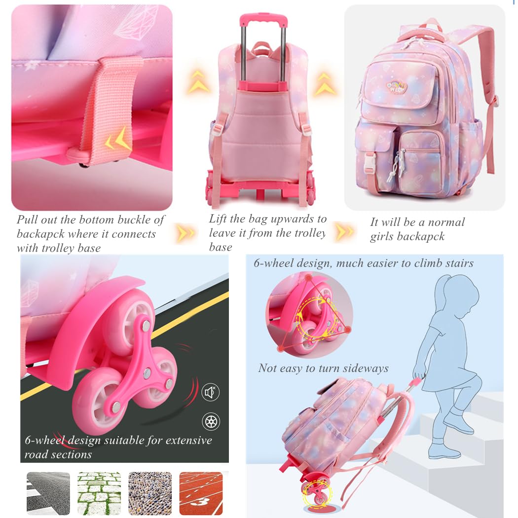 Galaxy Boys Rolling Backpack for School Elementary, Trolley Bookbags School Bags Backpacks for Kids Boys with 6 Wheels