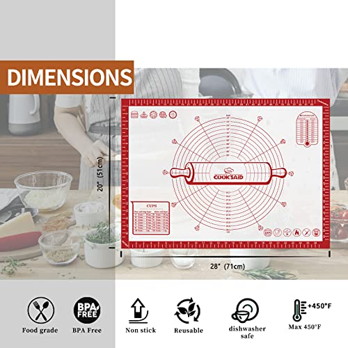 Large Silicone Pastry Mat, 20" X 28" Non-Stick Silicone Baking Mat with Measurements,Cook's Aid Dough Rolling Mat,Baking Mat Sheet for Oven Liner,Counter Mat, Fondant/Pie Crust Mat