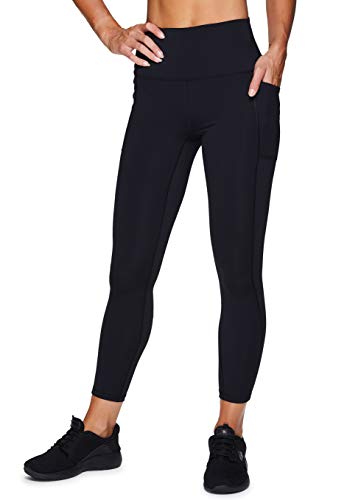 RBX Active Women's 7/8 Gym Legging Squat Proof Ankle Length Workout Yoga Legging with Pockets High Waisted Moisture Wicking Running Tights with Side Pockets 7/8 Jet Black L
