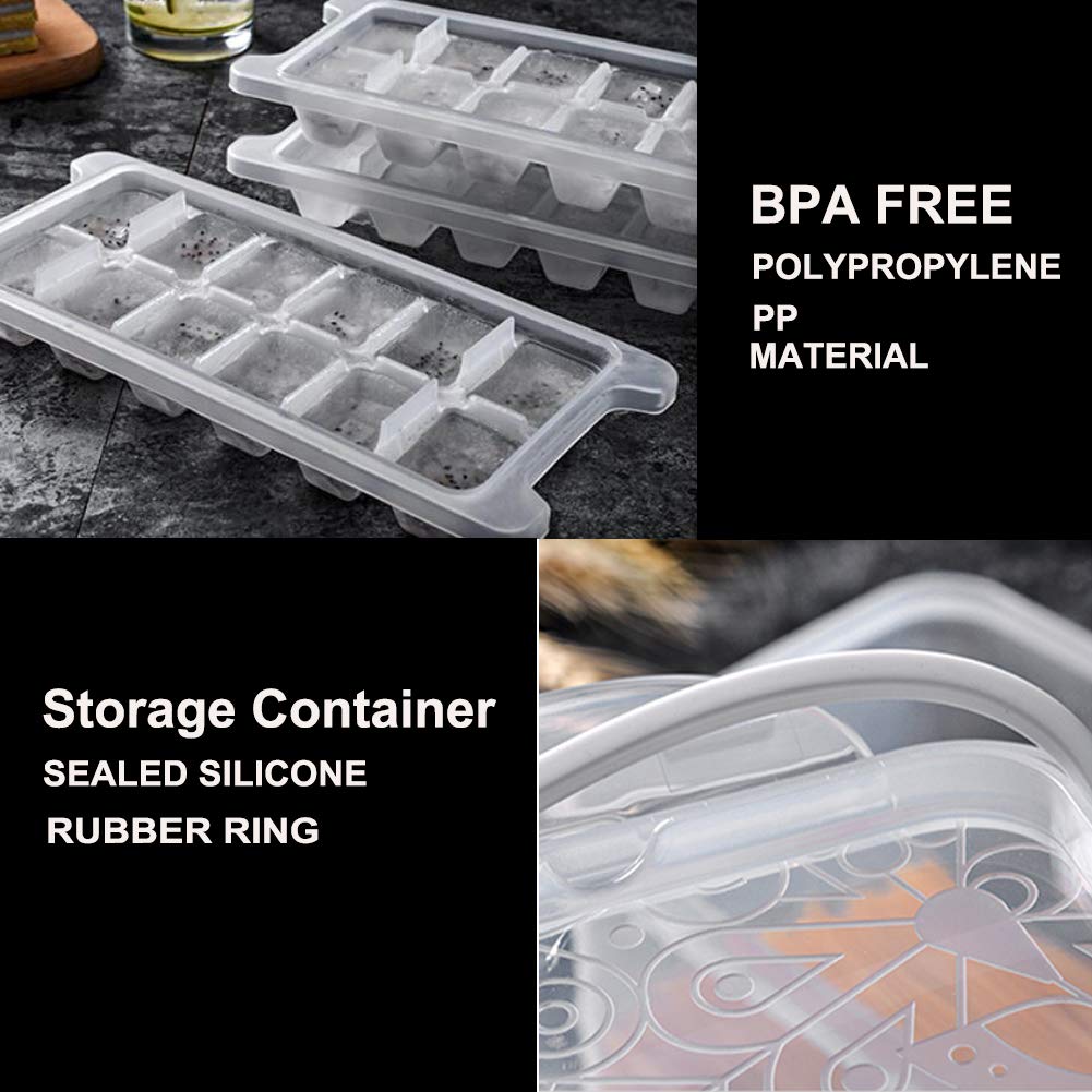 Ice Cube Trays and Ice Cube Storage Container Set With Airtight Locking Lid, 3 Packs / 36 Big Trapezoid Ice Cubes, Stackable Plastic Ice Mold Makers for Cool Drinks, Baby Food and Smoothie