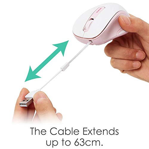 ELECOM Retractable USB Cable 1600 DPI Blue LED Mouse 3 Buttons for Windows / MacOS Pink (M-MK1UBSPN)