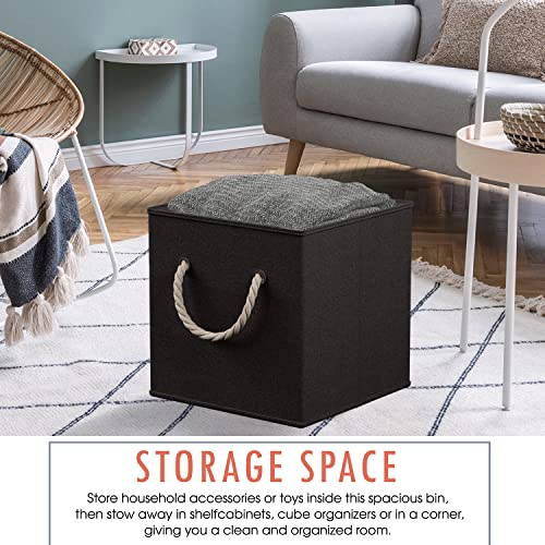 Ornavo Home Foldable Collapsible Storage Box Bins Linen Fabric Shelf Basket Cube Organizer with Rope Handles - Set of 6-13 x 13 x 13 - Black