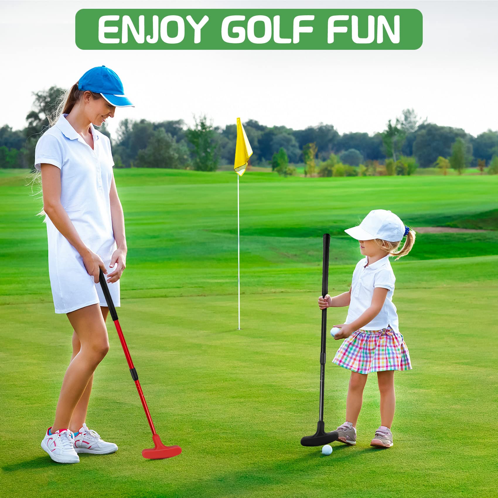 Golf Putter, 2 Pack Golf Putters for Men & Women Two-Way Mini Putter Right or Left Handed Golfers Adjustable Club Golf Set with 2 Plastic Practice Golf Balls for Children, Teenagers, Adults