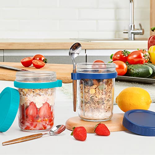 Xigugo Overnight Oats Container with Lid and Spoon,Overnight Oats Jars, 106 oz Cereal, Milk, Vegetable and fruit Salad Storage Container with Measurement Marks (grey2)