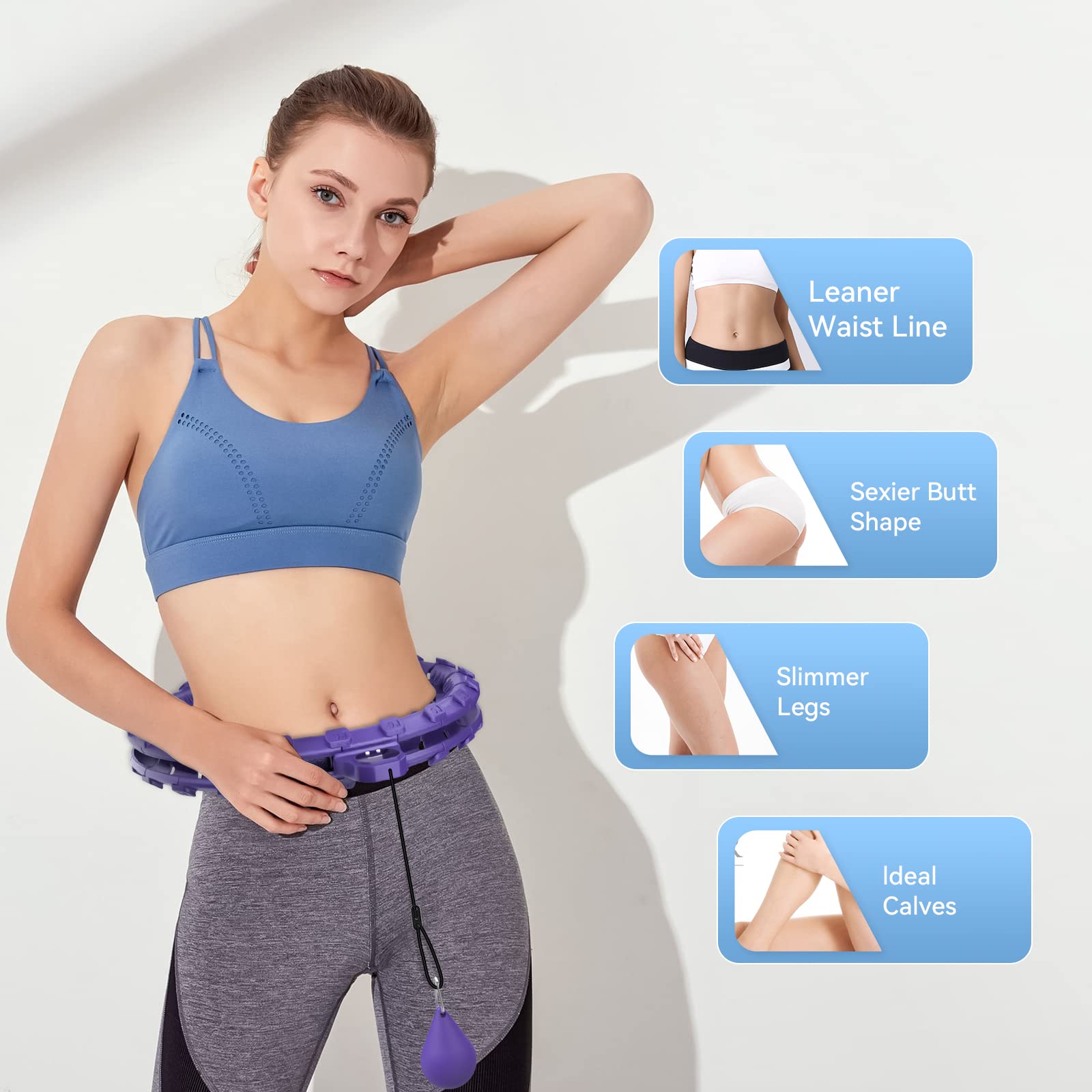 Tohoyard Weighted Hula Hoop, Smart Weighted Fit Hoop for Adults Weight Loss, 2 in 1 Smart Hoola Exercise Hoops with 27 Adjustable Detachable Knots Hoops Auto-Spinning Ball for Adults and Beginners
