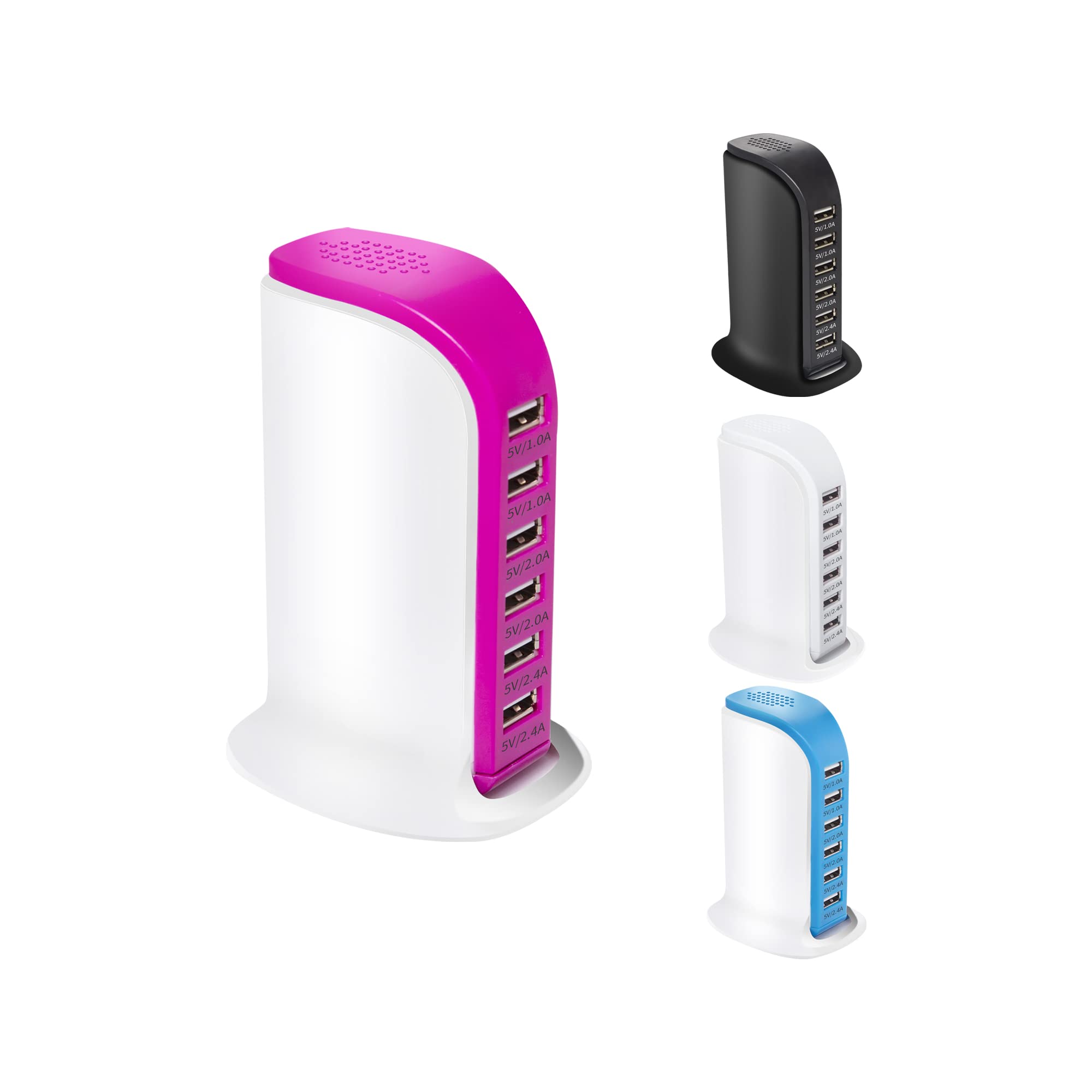 Wyssay 10A(50W) Universal USB Chargerďź6-Port Independent Desktop USB Charging StationďźMulti Charger Block with 4 Ft Extension Cord, USB Fast Charger for Phone Ipad and More(Pink)