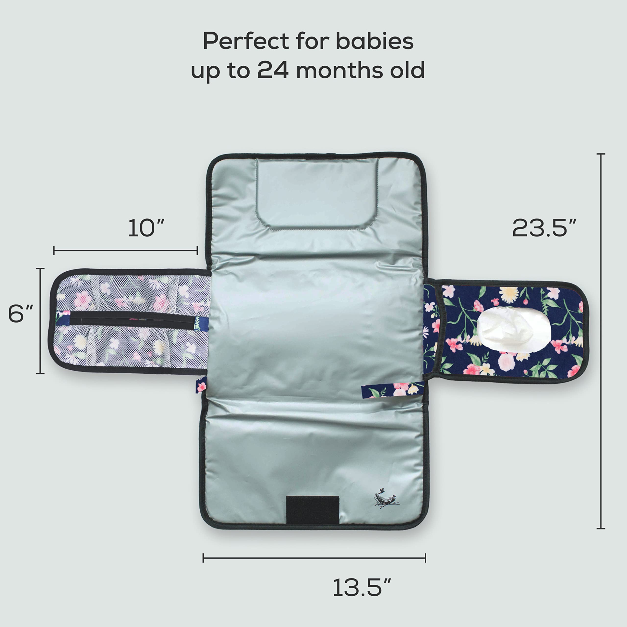 First Landings Portable Diaper Changing Pad - Convenient Travel Changing Pad and Wipe Holder - Portable Changing Pad - Grey